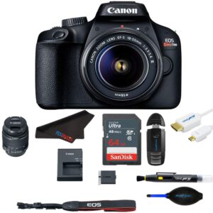 eos rebel t100 (eos 4000d) dslr camera w/ 18-55mm dc iii zoom lens with pixibytes basic bundle (renewed)