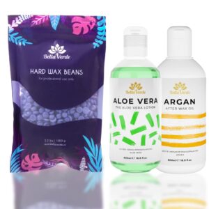 bella verde pre and post waxing care - home kit for women and men - wax beans 2.2lb - hard wax beads for hair removal - care for brazilian body legs eyebrows face lips armpits