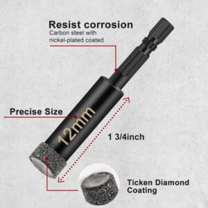 10PCS Dry Diamond Hole Saw 1/4,5/16,3/8,1/2 Tile Drill Bits Ceramic Diamond for Glass Stone Porcelain Tile Marble Granite Hex Shank Glass Drill Bit for Bottles Pots