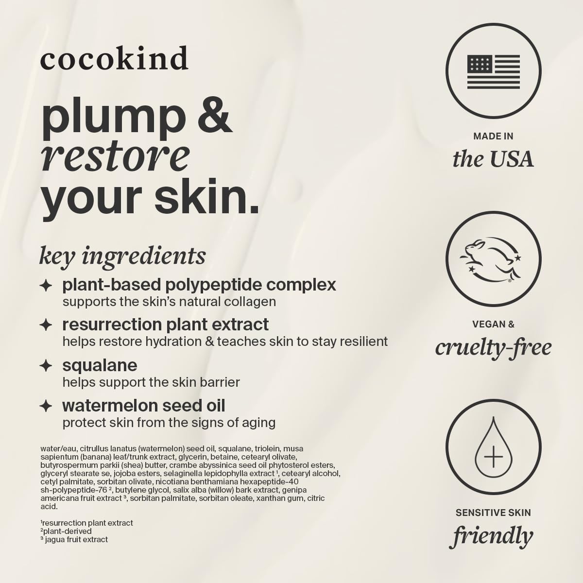 Cocokind Resurrection Polypeptide Cream, Hydrating Face Moisturizer with Peptides and Squalane, Anti Aging Skin Barrier Repair Cream for Dry Skin