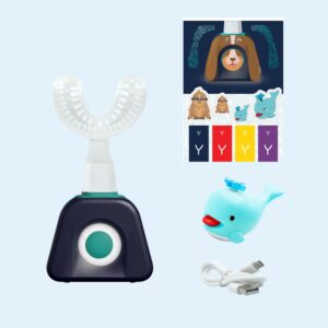 Y-Brush - Kids Electric Toothbrush - Y-Shaped Brush - 3 Months of Battery Life- NylonStart Kids Pack (4-12 Years) - Blue Whale Applicator - Innovation Awards at CES 2023