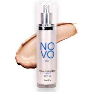 novo skin tinted moisturizer - spf 46 - 2.0 fl oz - primer + broad spectrum face sunscreen - adds instant glow - filters blue light - hyaluronic acid + niacinamide. lightweight, scentless, non greasy & oil free.