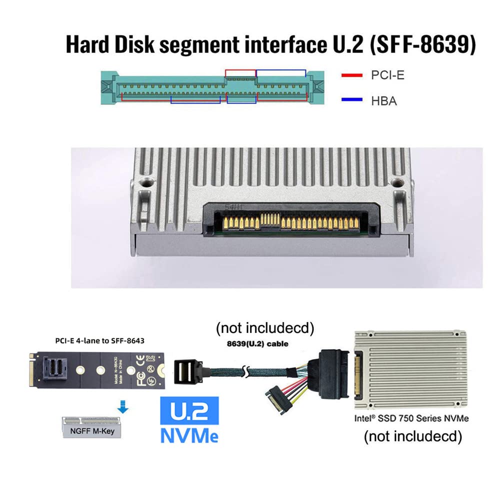 Cablecc U.2 Kit SFF-8639 NVME PCIe4.0 SSD Adapter 22x80mm for Mainboard SSD 750 p3600 p3700 M.2 SFF-8643 Mini SAS HD