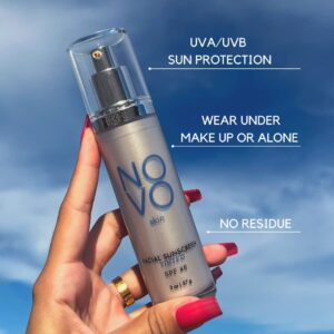 NOVO skin Tinted Moisturizer - SPF 46 - 2.0 fl oz - Primer + Broad Spectrum Face Sunscreen - Adds instant Glow - Filters Blue light - Hyaluronic acid + Niacinamide. Lightweight, Scentless, Non greasy & Oil Free.