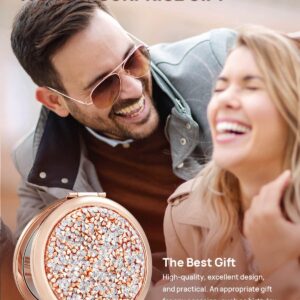 OMIRO 1X/10X(300R) Magnifying Compact Mirror, Mini Mix Diamond Metal Pocket Makeup Mirror (Rose Gold)