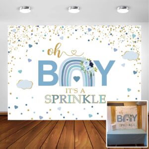 avezano blue rainbow baby shower backdrop for boy rainbow baby sprinkle decorations photography background pastel rainbow blue and gold confetti oh boy party photoshoot decor (7x5ft)