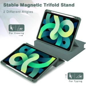 Dwopar for iPad Air 6/5/4 Case, iPad Air 5th/4th Generation Case for 10.9 Inch 2022,2024 Protective Cover for iPad Air 11 inch with Pencil Holder, Support Wireless Charging, Smart Trifold Stand(Green)