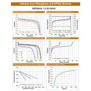 NERMAK 12V 36Ah Lithium LiFePO4 Deep Cycle Battery, 2000+ Cycles Lithium Iron Phosphate Rechargeable Battery for Solar, RV, Scooter, Marine, Electric Wheelchair, Trolling Motor Built-in 36A BMS