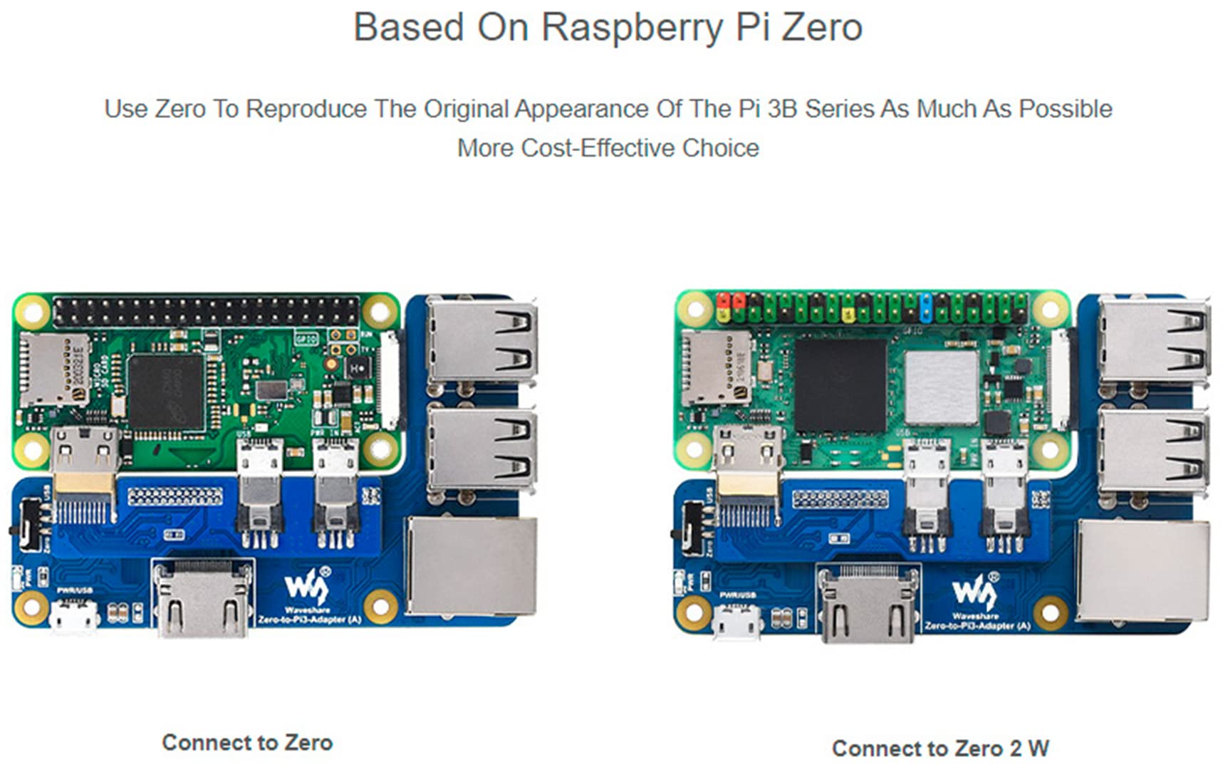 Raspberry Pi Zero to Pi 3B/3B+ Adapter, Connect Raspberry Pi Zero/W/Zero 2 W to Replace Raspberry Pi 3 Model B/3B+, Compatible with Pi 3B/3B+ Hats, Support 1-CH RJ45 Ethernet Port, 10/100 M Adaptive