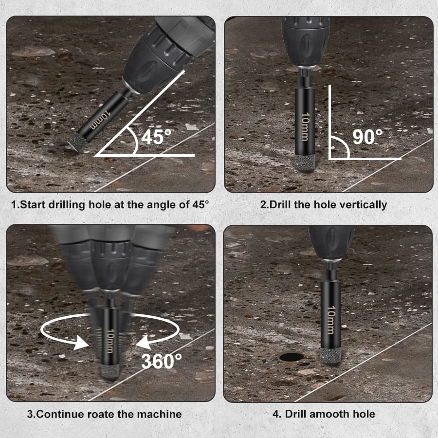 10PCS Dry Diamond Hole Saw 1/4,5/16,3/8,1/2 Tile Drill Bits Ceramic Diamond for Glass Stone Porcelain Tile Marble Granite Hex Shank Glass Drill Bit for Bottles Pots