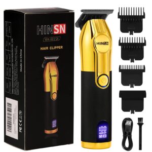 hinsn men's cordless hair clippers, rechargeable beard trimmer with led display, low noise body haircut, painless cutting, gift for dad and husband