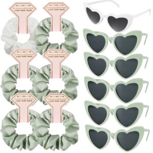 loanzeg satin bridesmaid scrunchies bachelorette hair ties set of 6 sunglasses bridal shower no damage hairties ideas gift for wedding party favors bridesmaid proposal gifts (white&sage green)