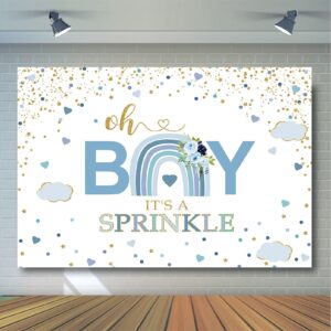 Avezano Blue Rainbow Baby Shower Backdrop for Boy Rainbow Baby Sprinkle Decorations Photography Background Pastel Rainbow Blue and Gold Confetti Oh Boy Party Photoshoot Decor (7x5ft)