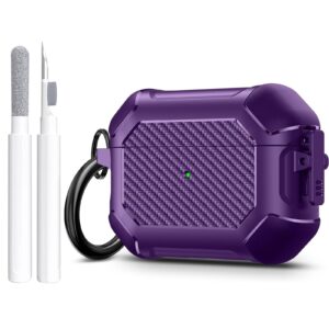 maxjoy for airpods pro 2nd generation case, carbon fiber secure lock clip full body shockproof hard shell protective case cover with keychain for apple airpod pro 2 2022, purple