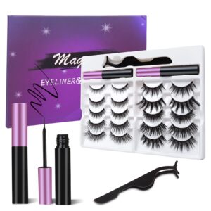 [10 pairs] magnetic eyelashes and eyeliner kit, reusable magnetic lashes with eyeliner and tweezers, 3d natural look false eyelashes (10 pairs)