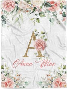 honestchi floral personalized baby blankets for girls - custom baby girl blanket - customized baby gifts with name - soft, lightweight & giftable