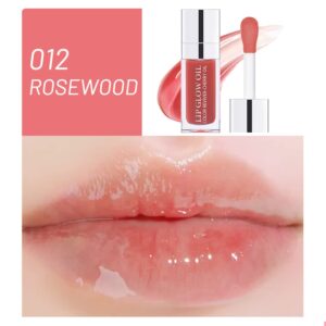 Plumping Lip Oil,Hydrating Lip Gloss Tinted Lip Balm Lip Care Transparent Toot Lip Oil,Big Brush Head Glass Lip Glow Oil Fresh Texture & Non-sticky,Nourishing Repairing Shine Primer Lip Tint(ROSEWOOD)