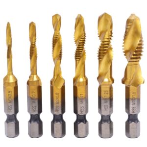 nushki 6pcs1/4 inch hex hss high speed steel thread spiral screw m3 m4 m5 m6 m8 m10 metric composite tap drill bit tap