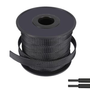 100ft-1/4inch PET Expandable Braided Sleeving Wire Loom Cable Sleeves Automotive Wire Sleeve Cable Management Wrap Wire Protector Tubing Desk Wire Organizer for Home, Office, Audio HDMI Cable, Black