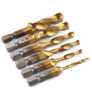 NUSHKI 6pcs1/4 Inch Hex HSS High Speed Steel Thread Spiral Screw M3 M4 M5 M6 M8 M10 Metric Composite Tap Drill Bit Tap