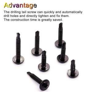 weideer #8 Self Drilling Screws Self Tapping Tek Screws Assortment Kit Black Oxide Truss Head Sheet Metal Screws 410 Stainless Steel 205pcs (1/2" to1-1/4)