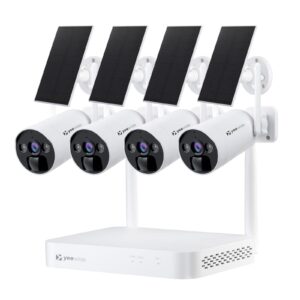 yeewise solar security cameras wireless outdoor, 2k 4mp home security system, 4 cameras kit with color night vision, forever power, spotlight camera, 10ch nvr with 64g local storage, no monthly fee