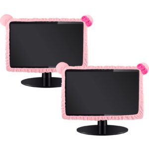 remagr 2 pcs 20''-29'' kawaii computer monitor cover with cat ear design, furry cute pink monitor dust cover protector lovely monitor accessories laptop tv lcd screen monitor decoration for tablet