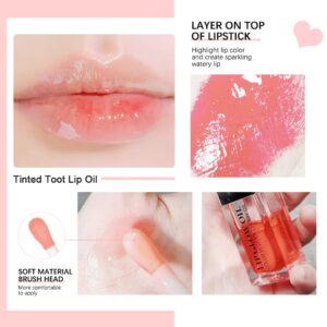 Plumping Lip Oil,Hydrating Lip Gloss Tinted Lip Balm Lip Care Transparent Toot Lip Oil,Big Brush Head Glass Lip Glow Oil Fresh Texture & Non-sticky,Nourishing Repairing Shine Primer Lip Tint(ROSEWOOD)