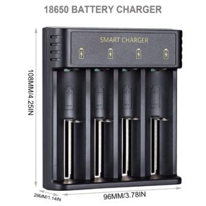 18650 Battery Charger 4 Bay Smart Universal Charger for 3.7V Rechargeable Batteries Li-ion Batteries 18650 26650 14500 16340(CR123) 21700 18490 18350 Batteries (Not Battery)