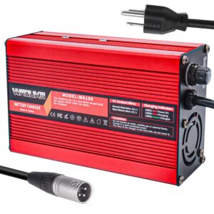 waouks 58.8v 3a charger 52v li-ion battery charger with red aluminum case and cooling fan output 3prong xlr connector used for 14s 52v 51.8v lithium battery pack