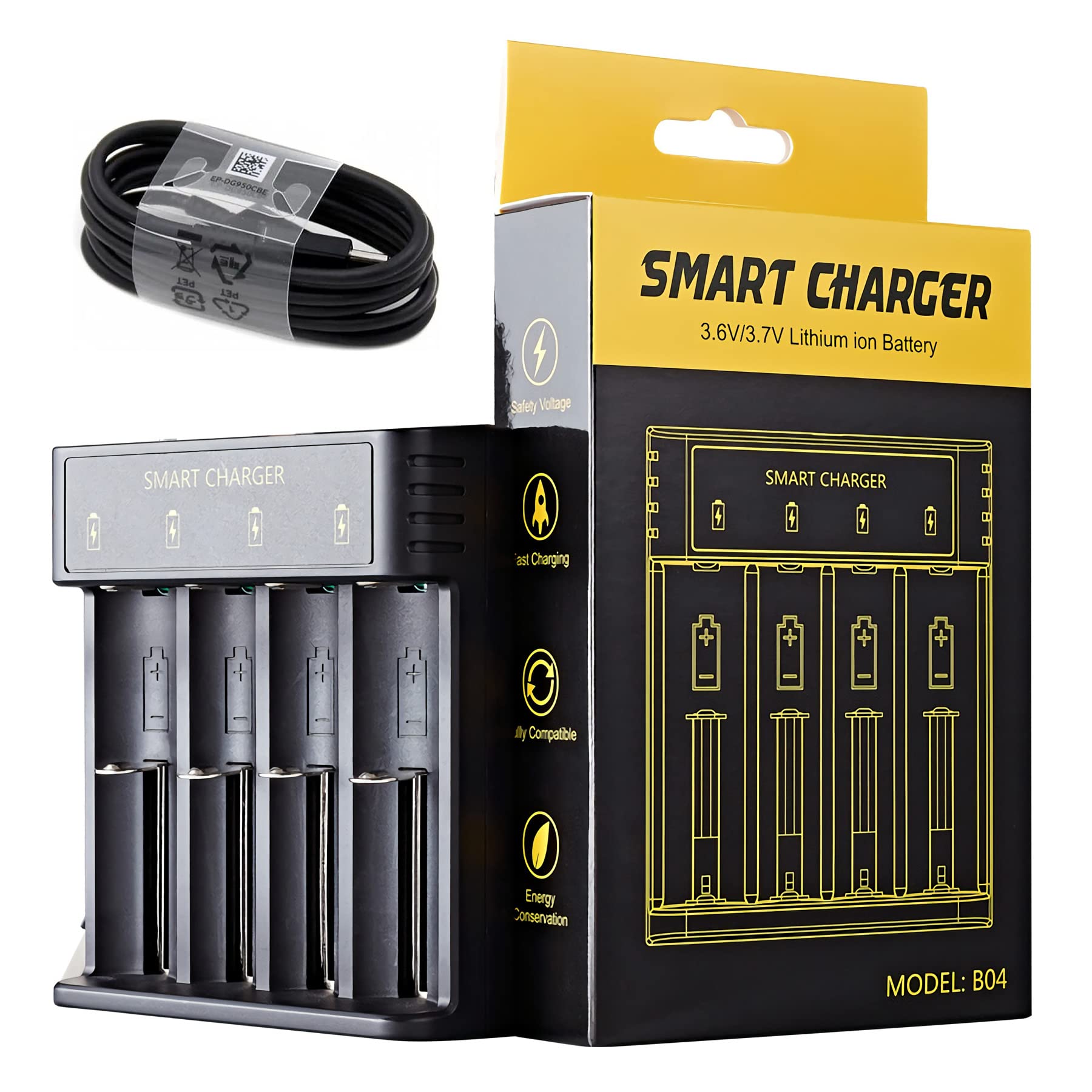 18650 Battery Charger 4 Bay Smart Universal Charger for 3.7V Rechargeable Batteries Li-ion Batteries 18650 26650 14500 16340(CR123) 21700 18490 18350 Batteries (Not Battery)