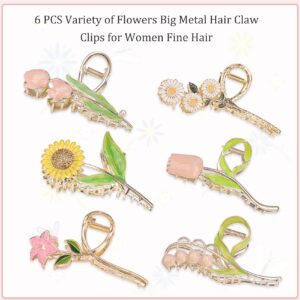 6 Pcs Large Metal Tulip, Sunflower, and Lily Hair Claws - Non-Slip Floral Hair Clips for Thin and Thick Hair