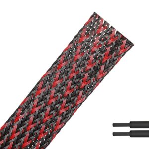 25ft - 1/2 inch braided cable management sleeve cord protector pet expandable braided sleeving-self-wrapping wire loom for tv/computer/home theater/engine bay - black&red