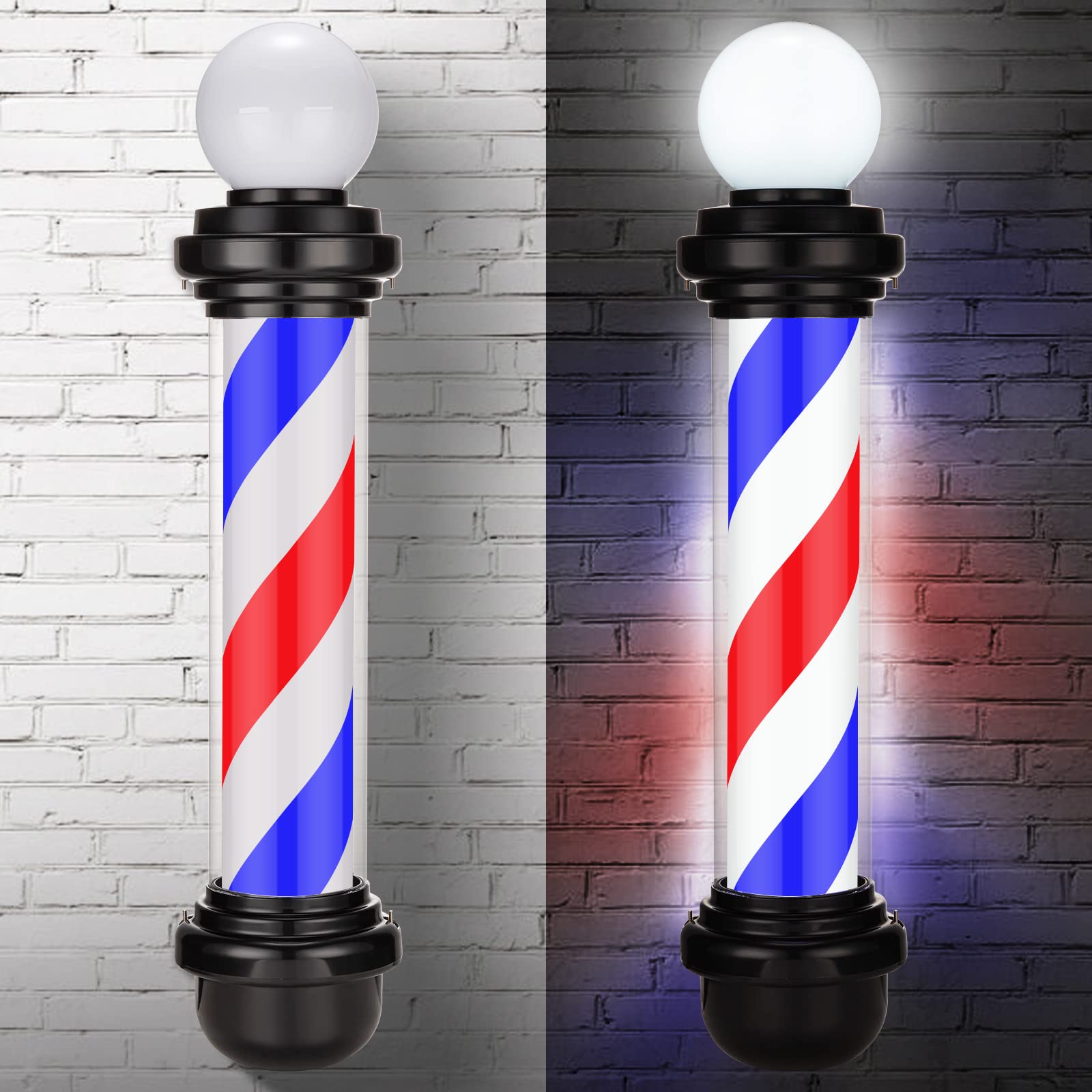 Noverlife 34in Barber Pole LED Sign, Barber Shop Pole Red Blue White Stripes Light, Classic Hair Salon Open Sign, Traditional Barbershop Ideas Wall Mount Rotating Light Waterproof Save Energy Lamp