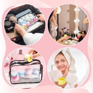 BBTO 18 Pack Silicone Travel Containers for Toiletries 10ml 20ml Leakproof Cream Jars with Lids 4 Mini Spatula Labels Toiletry Bag for Cosmetic Face Body Hand Cream Skincare