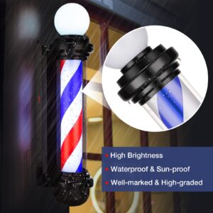 Noverlife 34in Barber Pole LED Sign, Barber Shop Pole Red Blue White Stripes Light, Classic Hair Salon Open Sign, Traditional Barbershop Ideas Wall Mount Rotating Light Waterproof Save Energy Lamp