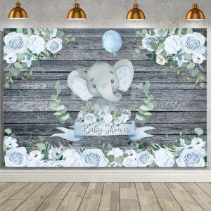 aibiin 7x5ft baby elephant baby shower backdrop for boy rustic wood blue floral elephant baby shower background elephant newborn it's a boy baby shower party decorations supplies backdrop banner