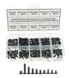 mcmaske 10 kinds m2 m2.5 m3 undercut flat head phillips laptop screws assortment kit,black dacromet finish (300)