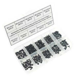 MCMASKE 10 Kinds M2 M2.5 M3 Undercut Flat Head Phillips Laptop Screws Assortment Kit,Black Dacromet Finish (300)