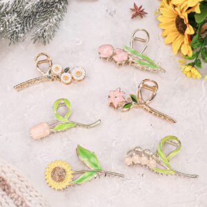 6 Pcs Large Metal Tulip, Sunflower, and Lily Hair Claws - Non-Slip Floral Hair Clips for Thin and Thick Hair