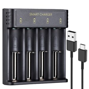 18650 battery charger 4 bay smart universal charger for 3.7v rechargeable batteries li-ion batteries 18650 26650 14500 16340(cr123) 21700 18490 18350 batteries (not battery)