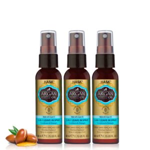 hask repairing argan oil 5-in-1 leave in conditioner spray for all hair types, color safe, gluten free, sulfate free, paraben free - argan oil 3 piece travel set