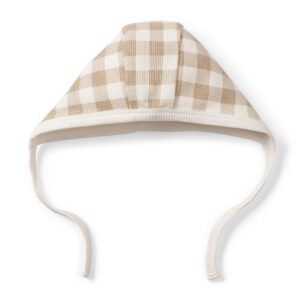 MakeMake Organics GOTS Organic Cotton Bonnet Hat Baby Newborn - Set of 2 Fits 0-6 Months (Driftwood and Basil Stripes)