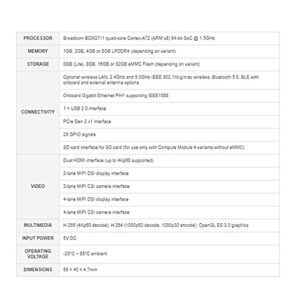 Raspberry Pi Compute Module 4-2GB RAM eMMC 0GB (Lite), 2.4/5.0GHz No Wi-Fi & Bluetooth (CM4002000)