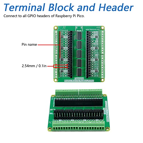 Freenove Breakout Board for Raspberry Pi Pico/Pico H/Pico W, Terminal Block Shield with Pin Header, GPIO Status LED