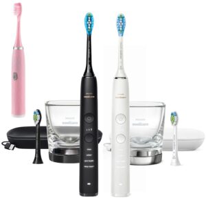 philips sonicare diamondclean 9000 connected rechargeable electric power toothbrush, 2-pack, black + white - bluetooth, 3 intensities, 2 weeks operating time - broag random color electric toothbrush