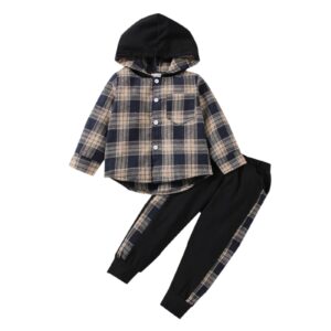 focutebb boys 3t clothes boy toddler clothes for boys fall winter outfits flannel lattice button down long sleeve plaid shirt hoodied tops + pants sets toddler boys winter clothes yellow 3-4t