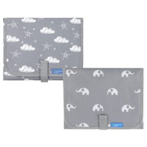 baby portable changing pad travel - waterproof compact diaper changing mat with built-in pillow - lightweight & foldable changing station, newborn shower gifts (clouds and elephant)