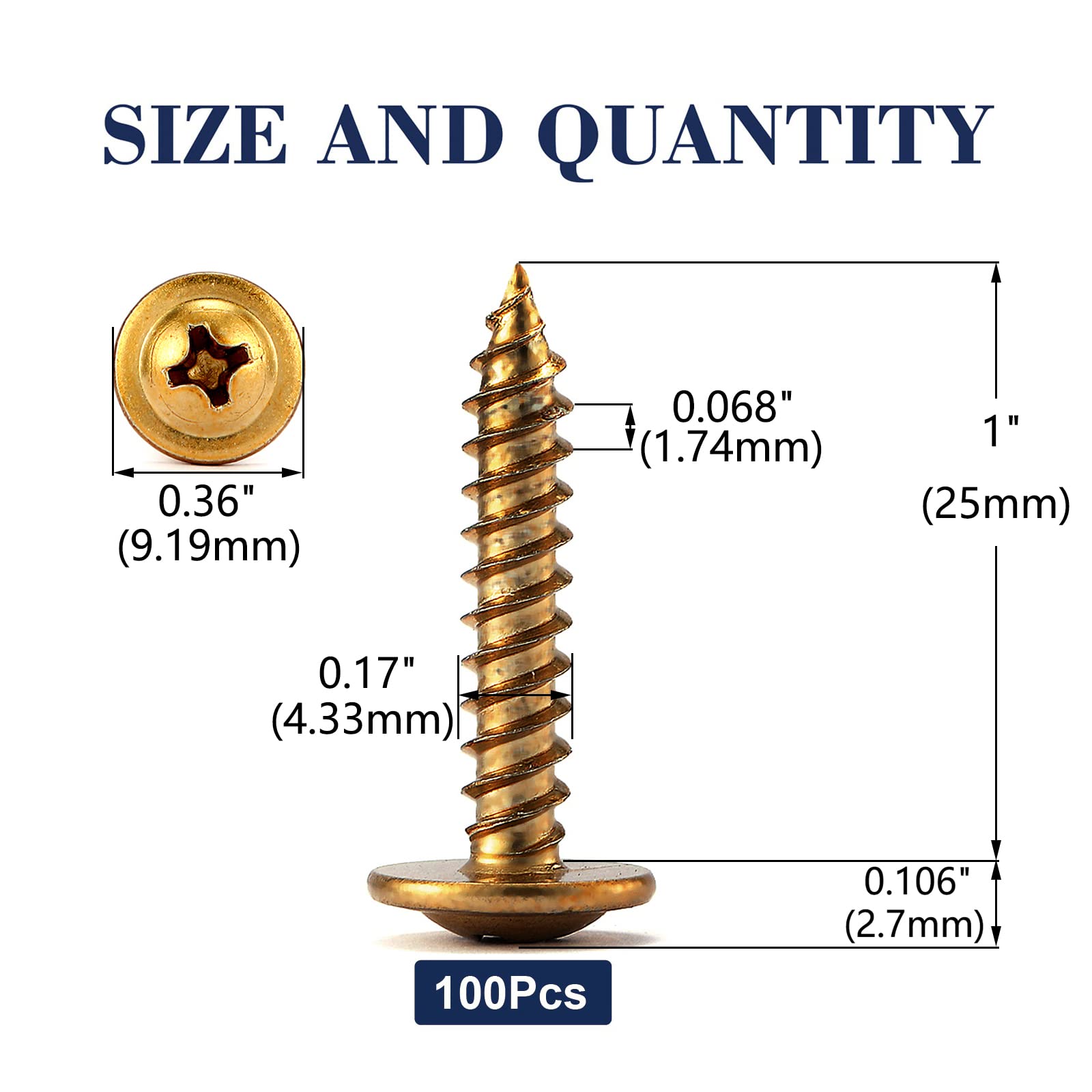 #8 x 1" Wood Screw 100Pcs Alloy Steel Standard Thread Truss Head Fast Self Tapping by SG TZH