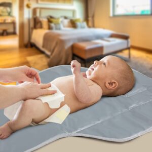 Baby Portable Changing Pad Travel - Waterproof Compact Diaper Changing Mat with Built-in Pillow - Lightweight & Foldable Changing Station, Newborn Shower Gifts (Clouds and Elephant)